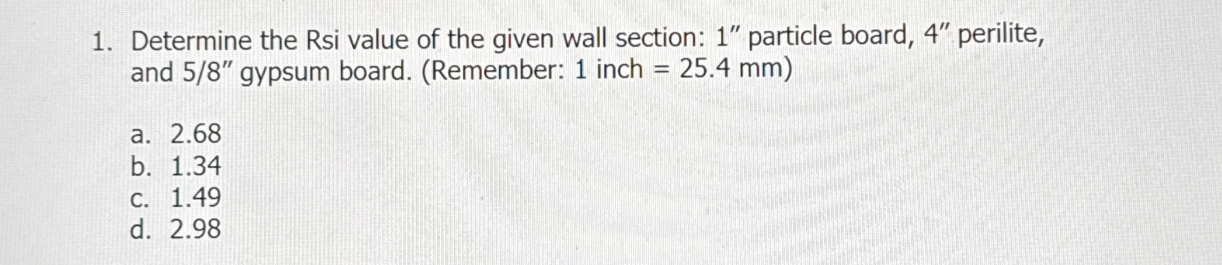 Solved Determine the Rsi value of the given wall section: | Chegg.com