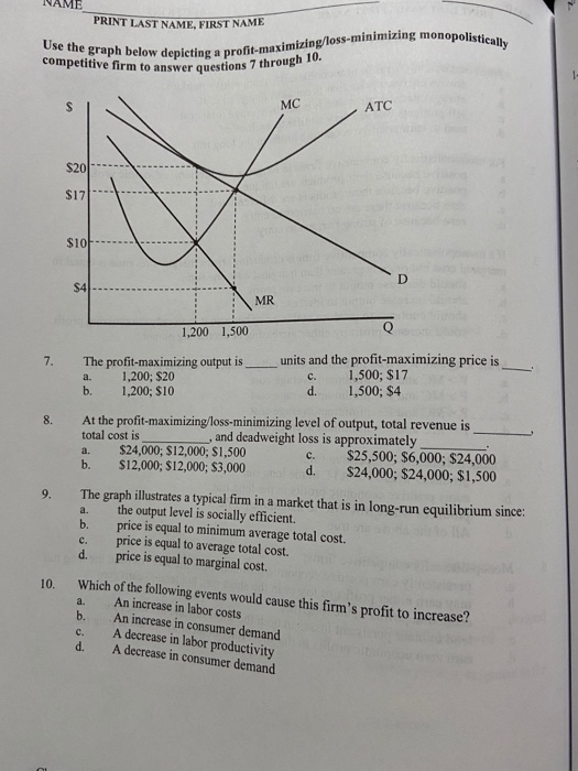 Solved NAME PRINT LAST NAME, FIRST NAME og monopolistically | Chegg.com