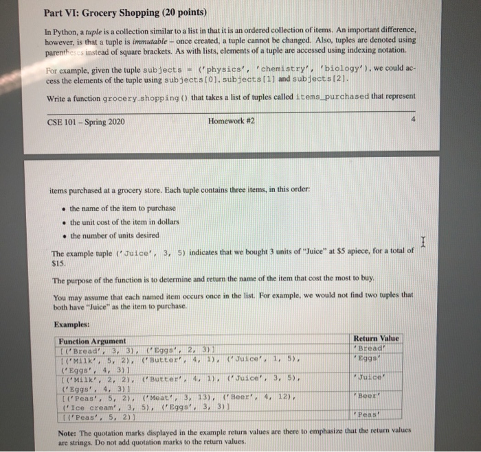 Solved Part VI: Grocery Shopping (20 points) In Python, a | Chegg.com