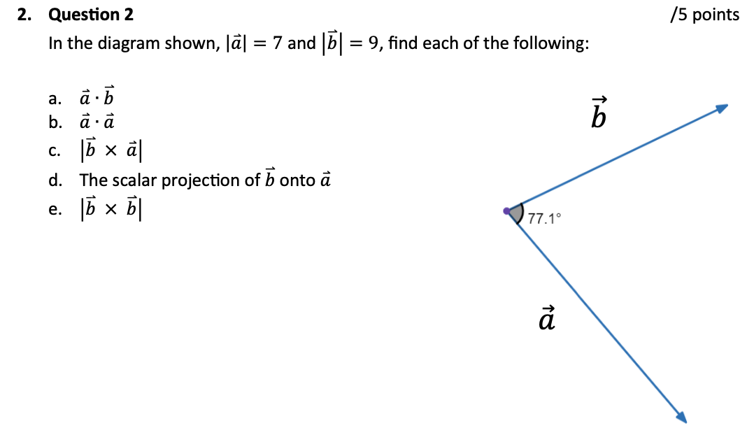 Solved Question 2In the diagram shown, |vec(a)|=7 ﻿and | Chegg.com