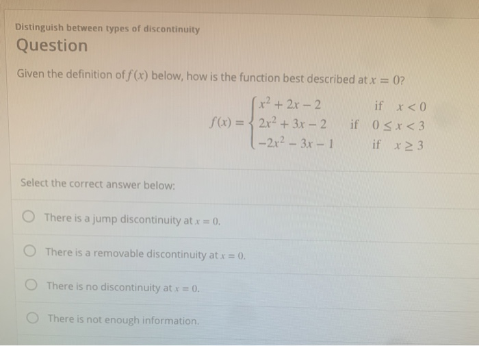Solved Distinguish between types of discontinuity Question | Chegg.com