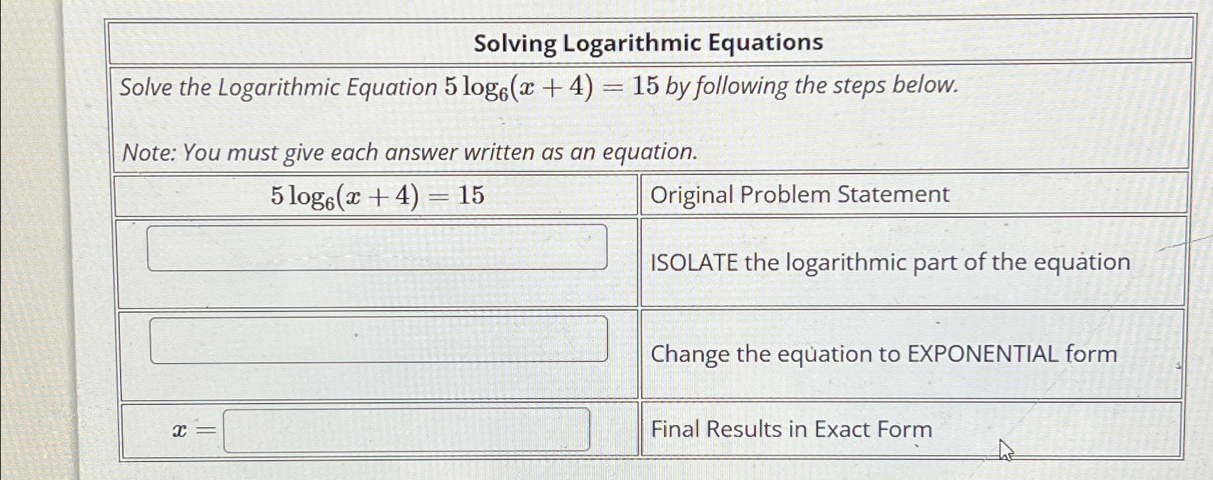 Solved Solving Logarithmic EquationsSolve the Logarithmic | Chegg.com