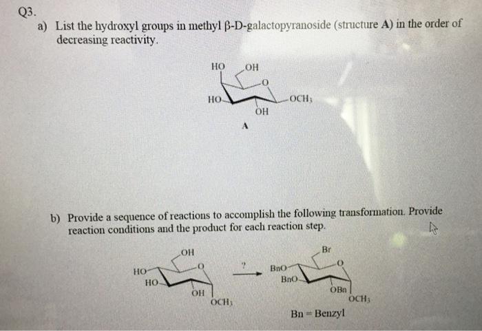 Solved Q3. a) List the hydroxyl groups in methyl | Chegg.com