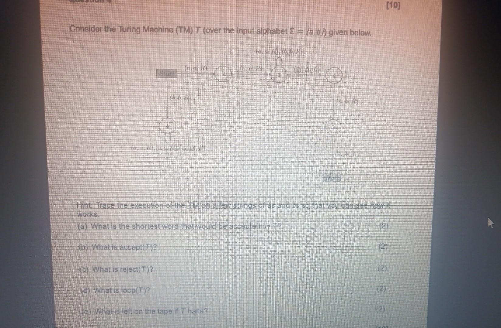 Solved Consider the Turing Machine (TM) T (over the input | Chegg.com