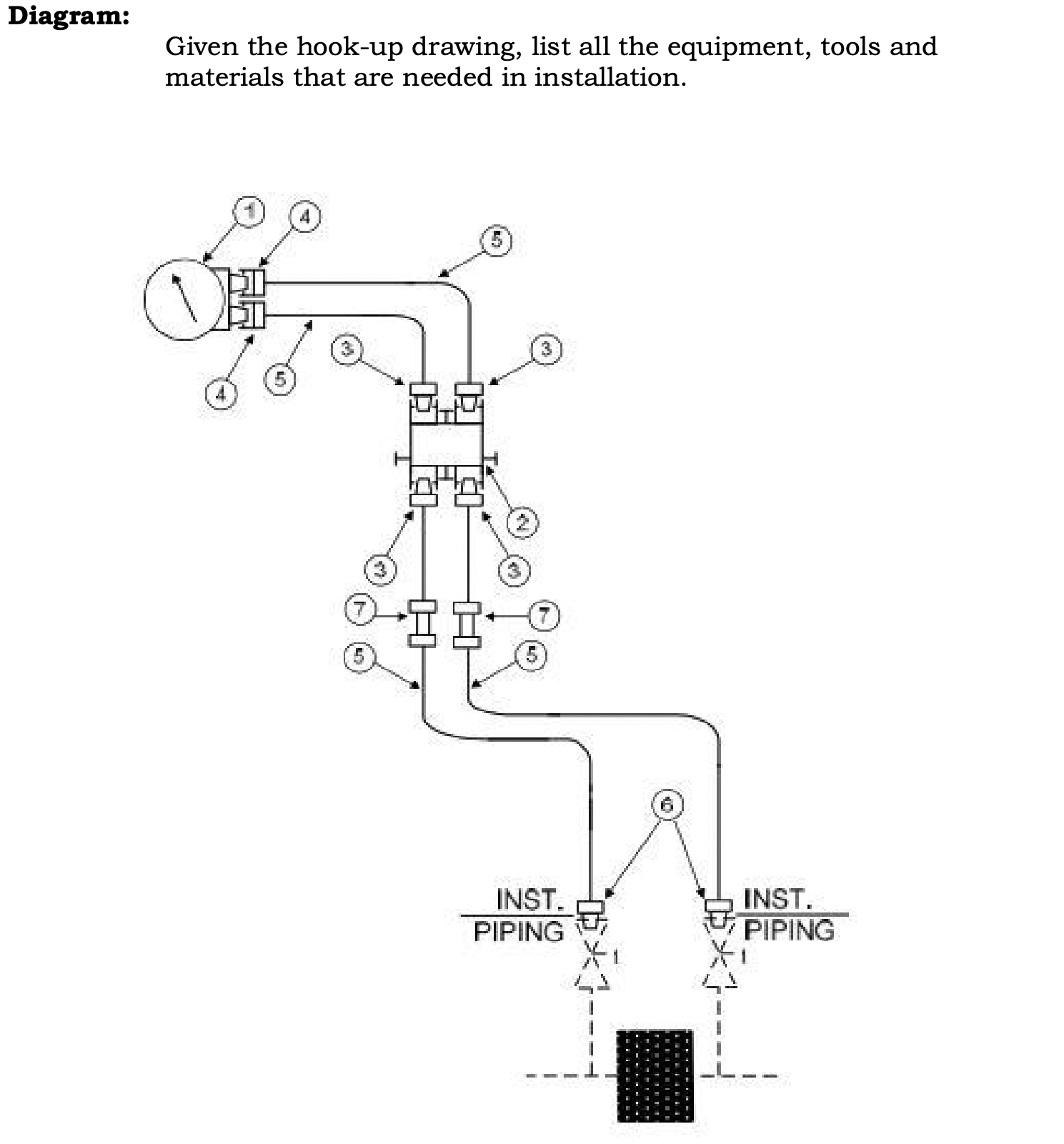 Solved Diagram:Given the hook-up drawing, list all the | Chegg.com