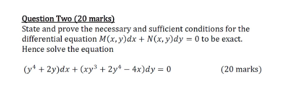 Solved Question Two (20 ﻿marks)State and prove the necessary | Chegg.com