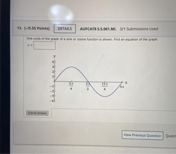 Solved one cycle of the graph of a sine or cosine function | Chegg.com