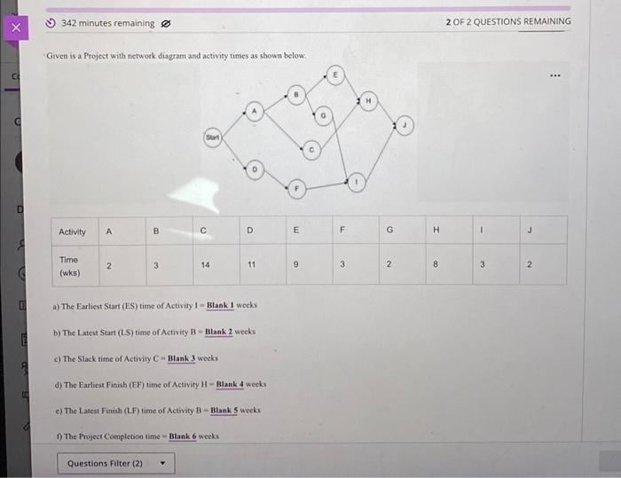 Solved Given is a Project with network diagram and activity | Chegg.com