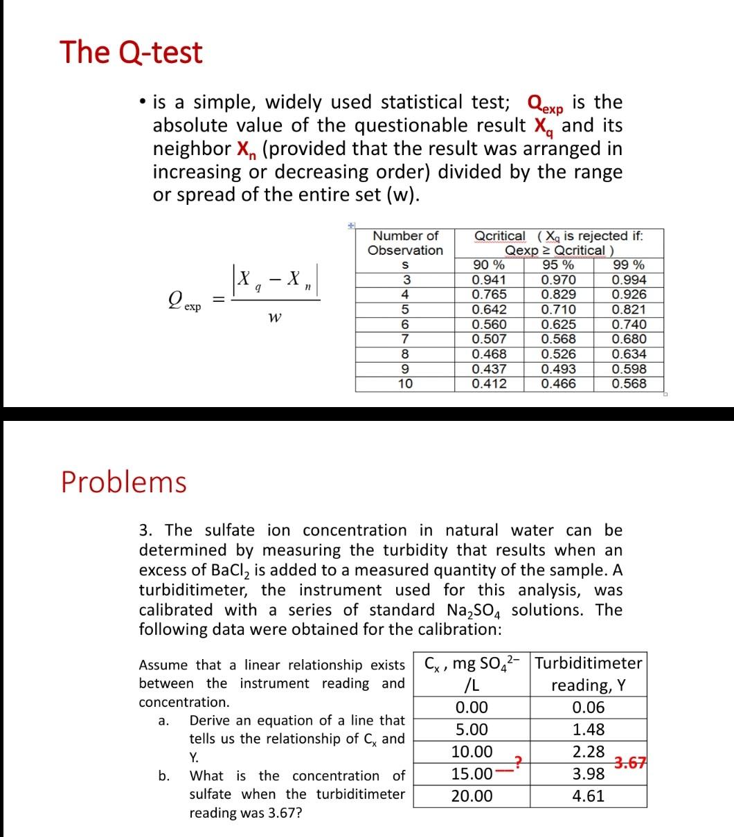 Solved The Q-test • is a simple, widely used statistical | Chegg.com