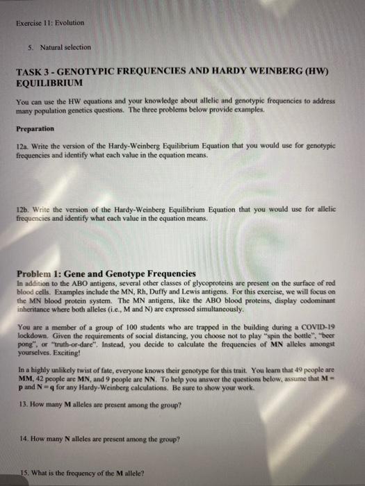 Exercise 11: Evolution Task 1: Hardy Weinberg | Chegg.com