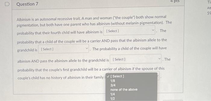 Solved Albinism is an autosomal recessive trait. A man and | Chegg.com