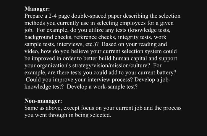 Solved Manager: Prepare a 2-4 page double-spaced paper | Chegg.com
