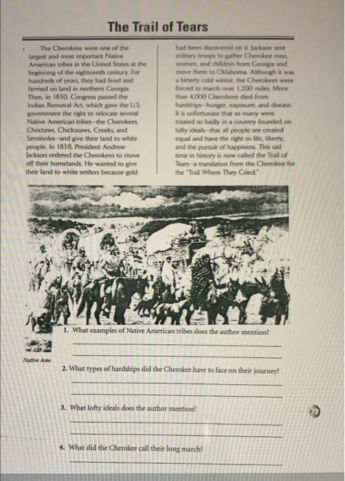 Solved The Trail of Tears The Cherokees were one of the | Chegg.com