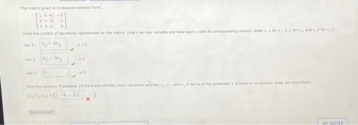Solved The matrix given is in reduced pchalon form. | Chegg.com