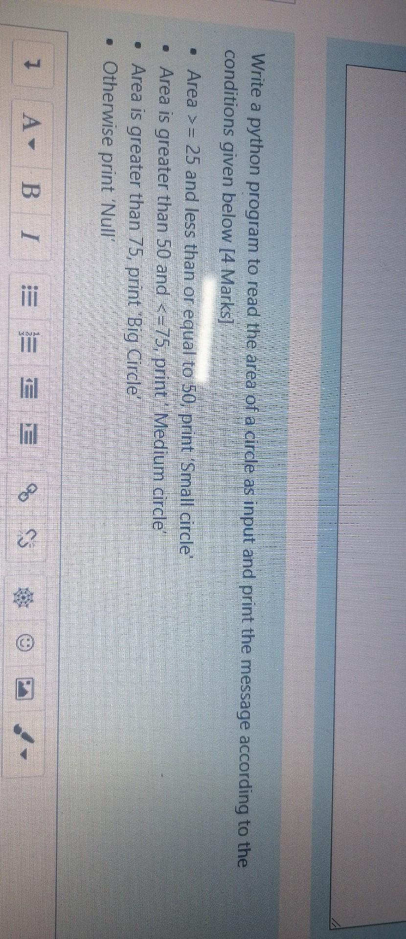 Solved Write a python program to read the area of a circle | Chegg.com