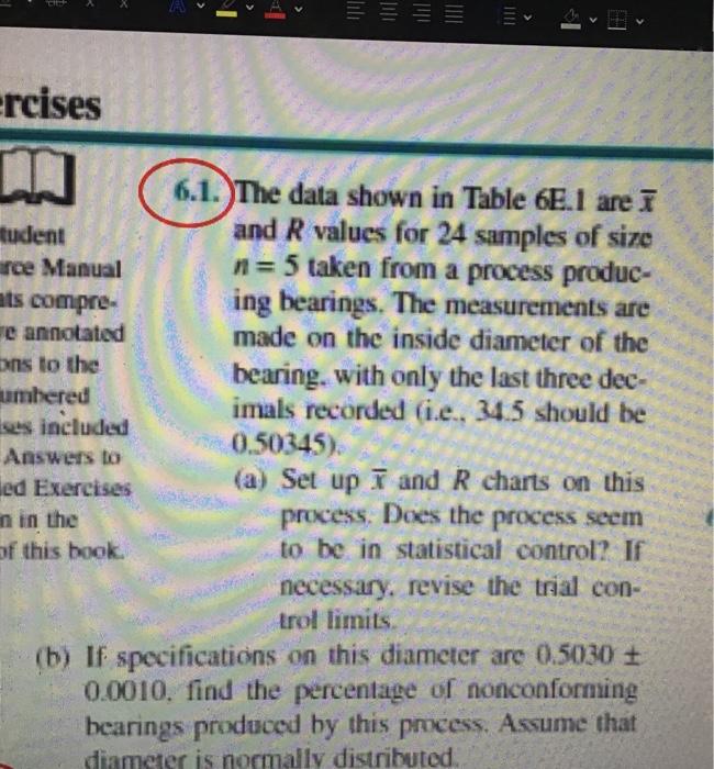 Solved ZA E ercises 6.1. The data shown in Table 6E.1 are i | Chegg.com