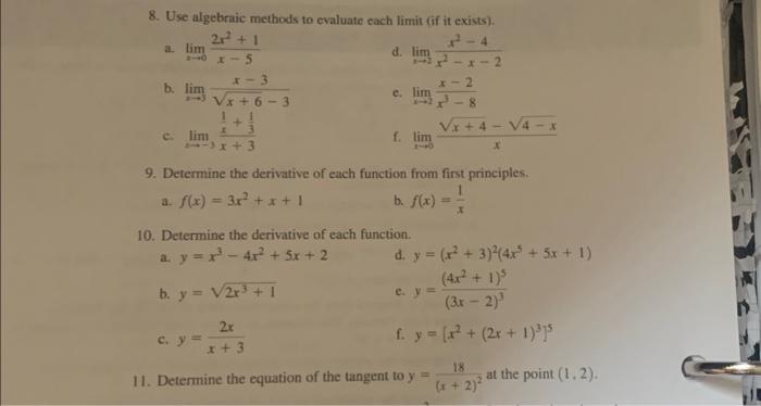 Solved 8. Use algebraic methods to evaluate each limit (if | Chegg.com