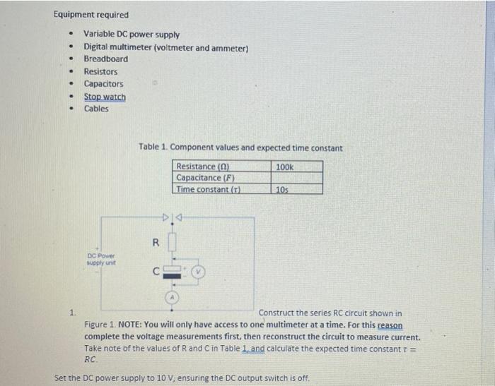 Solved . Equipment required • Variable DC power supply • | Chegg.com
