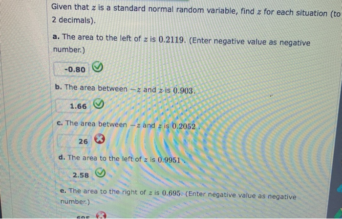 Solved Given that z is a standard normal random variable, | Chegg.com