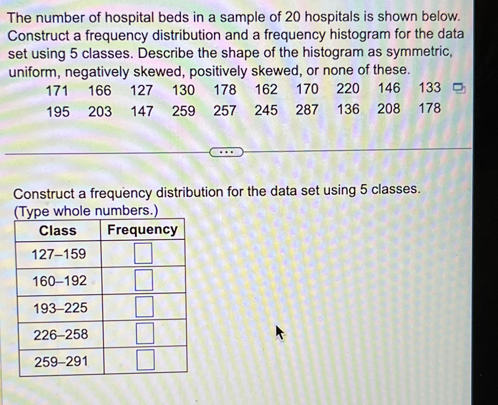 Solved The number of hospital beds in a sample of 20 | Chegg.com