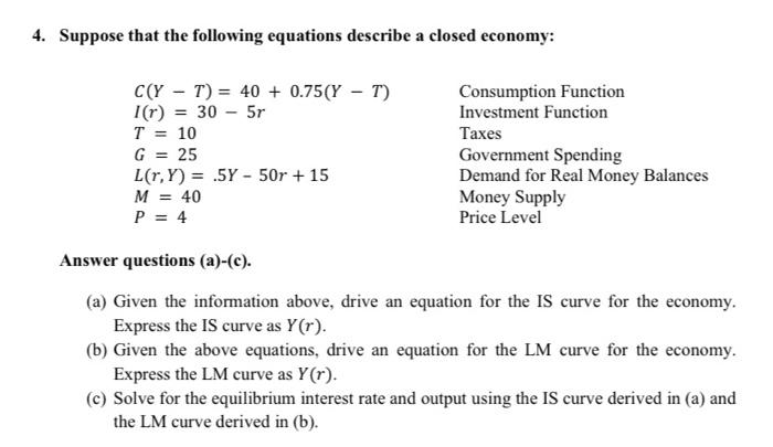 Solved Suppose that the following equations describe a | Chegg.com