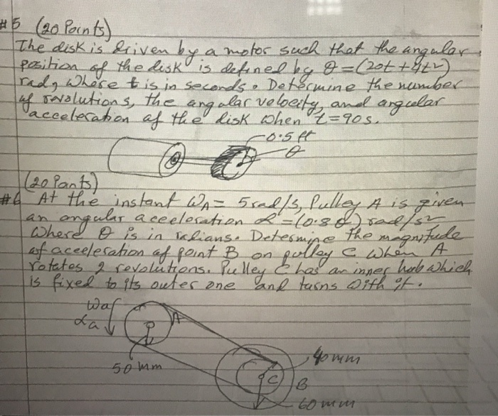 Solved #5 (20 points) The disk is driven by a motor such | Chegg.com