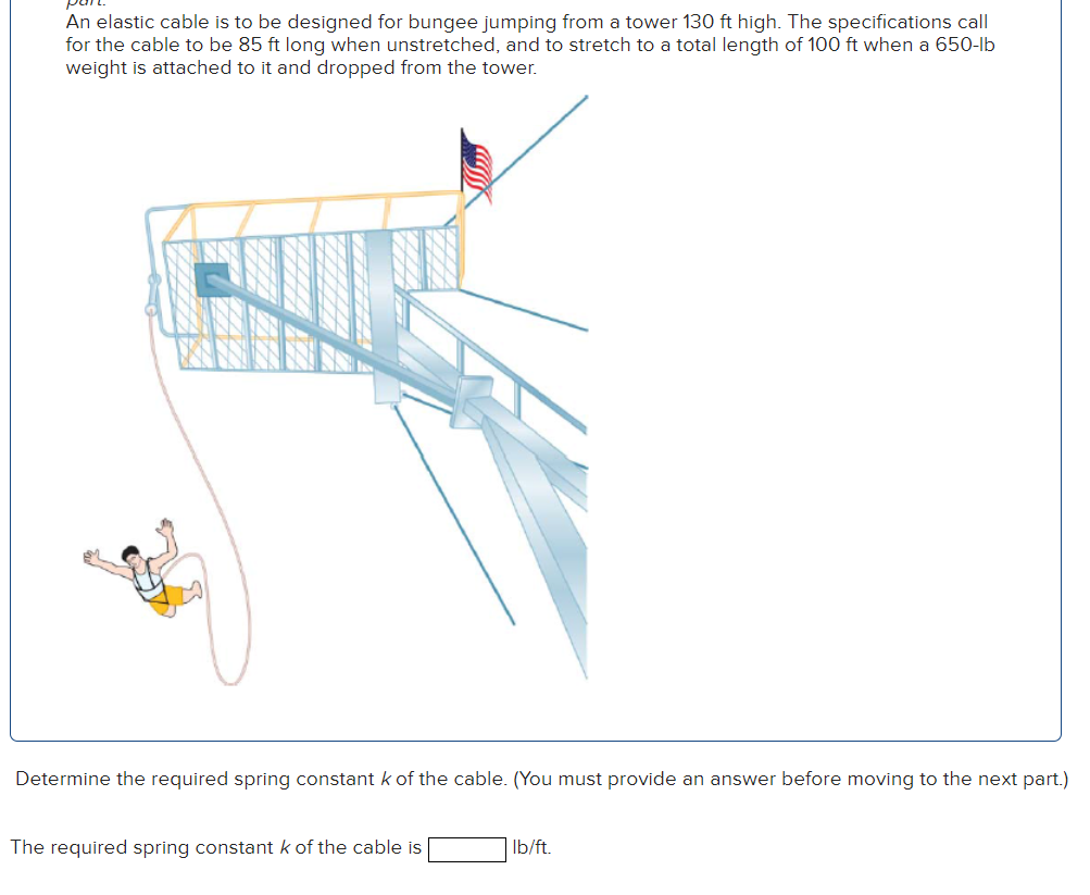 Solved An elastic cable is to be designed for bungee jumping | Chegg.com