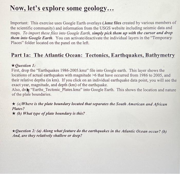 Solved Part 1a: The Atlantic Ocean: Tectonics, Earthquakes, | Chegg.com