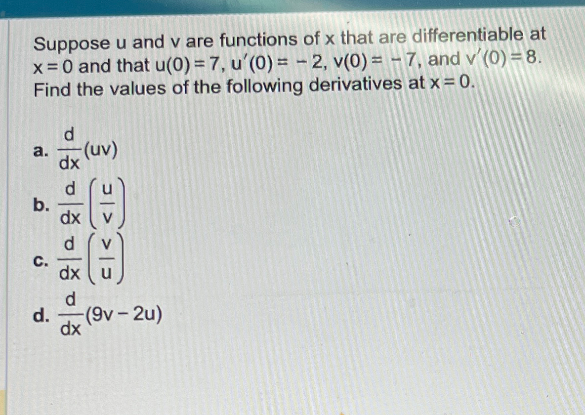 Solved Suppose u ﻿and v ﻿are functions of x ﻿that are | Chegg.com