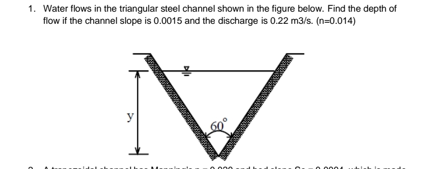 Solved Water flows in the triangular steel channel shown in | Chegg.com