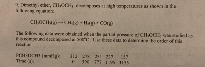 Solved 9. Dimethyl ether, CHOCH3, decomposes at high | Chegg.com