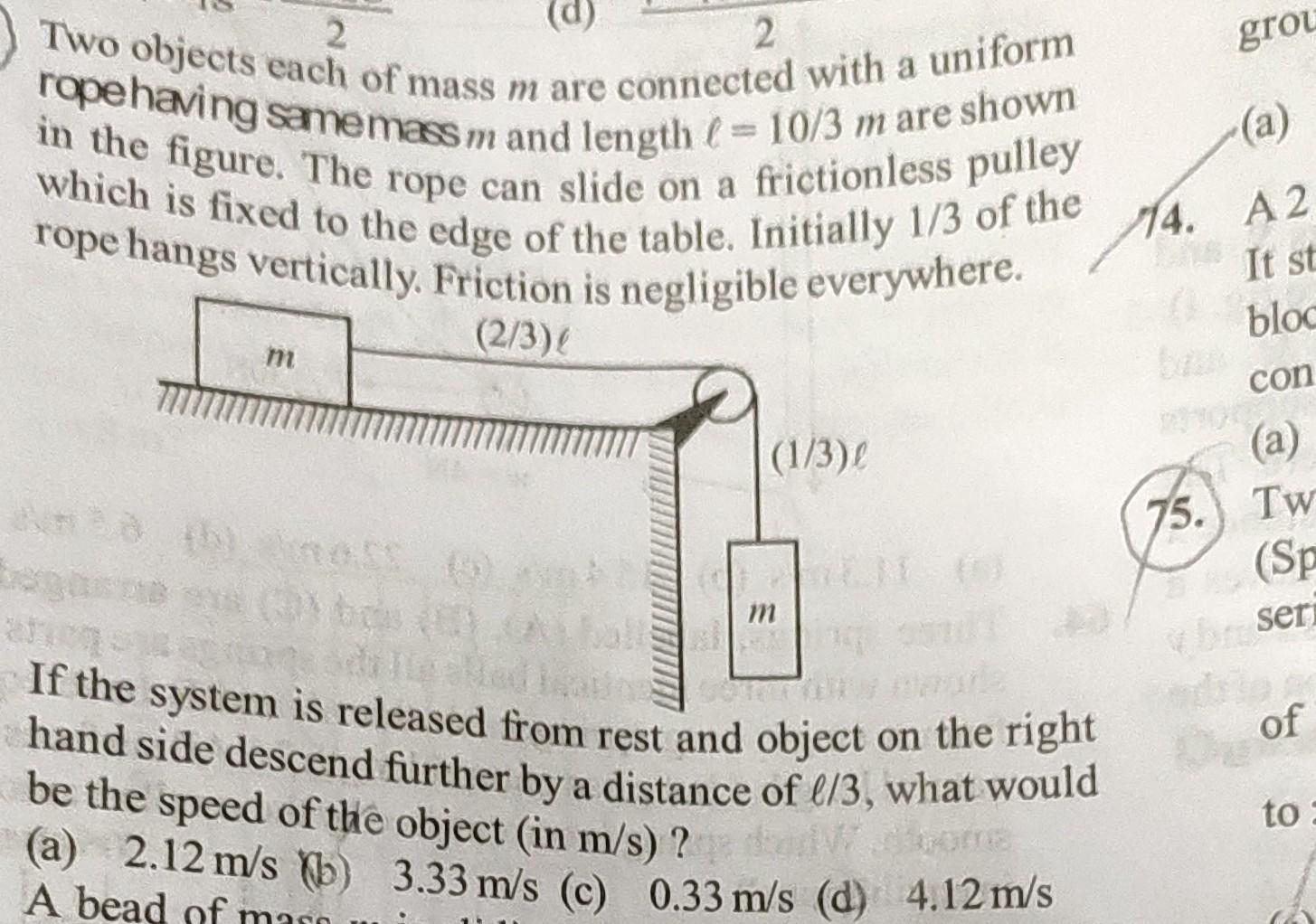 Solved Two objects each of mass m are connected with a | Chegg.com