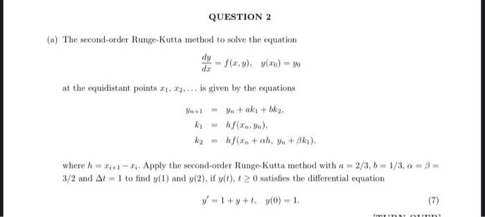 (a) The second-order Runge-Kutta method to solve the | Chegg.com
