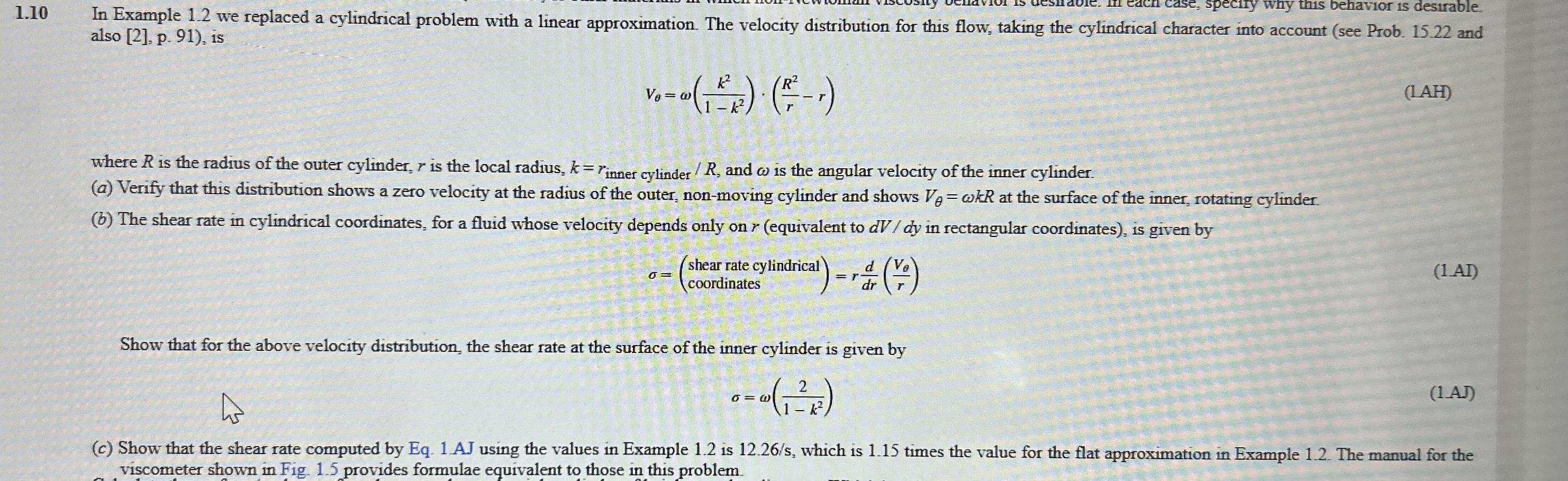 Solved also [2], ﻿p. 91), ﻿isVθ=ω(k21-k2)*(R2r-r)where R ﻿is | Chegg.com