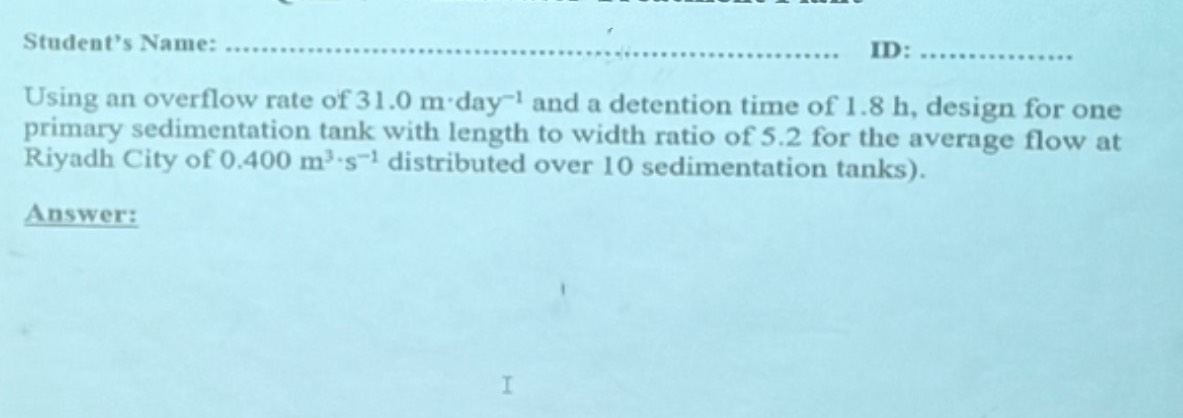 Solved Student's Name: q, ﻿ID: q,Using an overflow rate of | Chegg.com