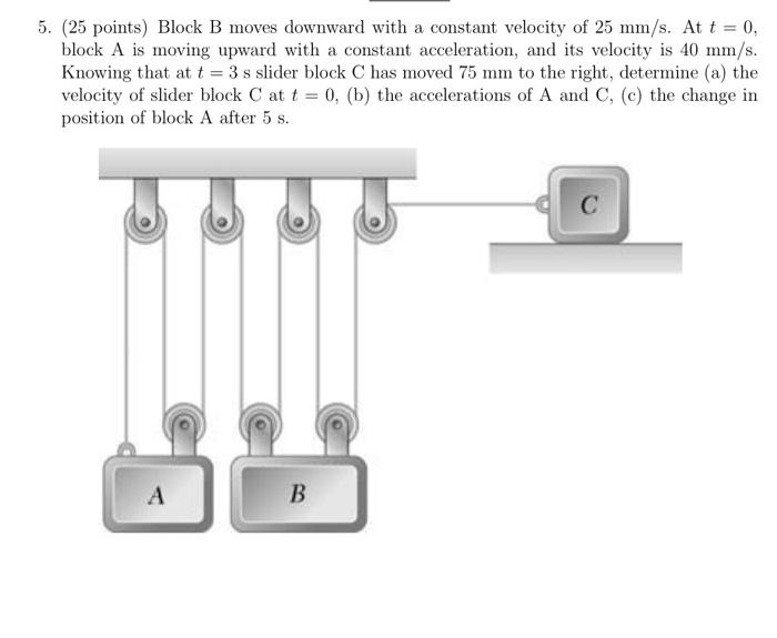 Solved 5. (25 points) Block B moves downward with a constant | Chegg.com
