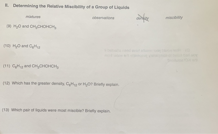 Solved II. Determining the Relative Miscibility of a Group | Chegg.com