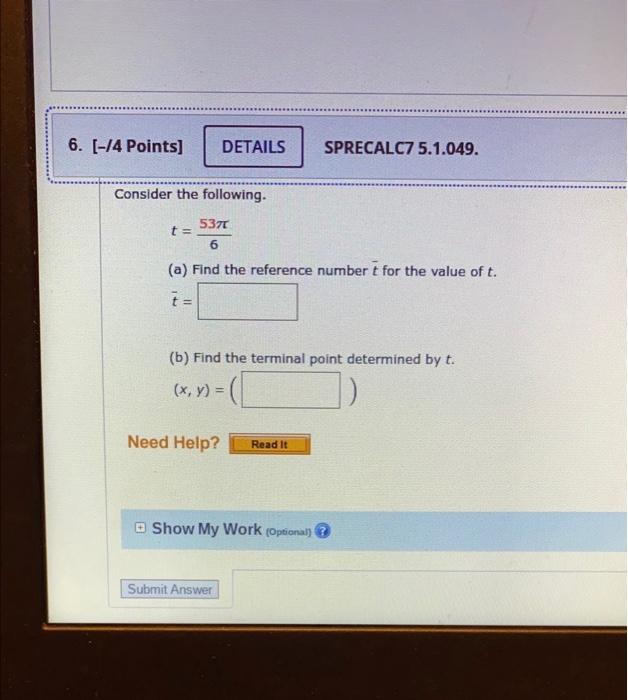 Solved Consider the following. t=653π (a) Find the reference | Chegg.com