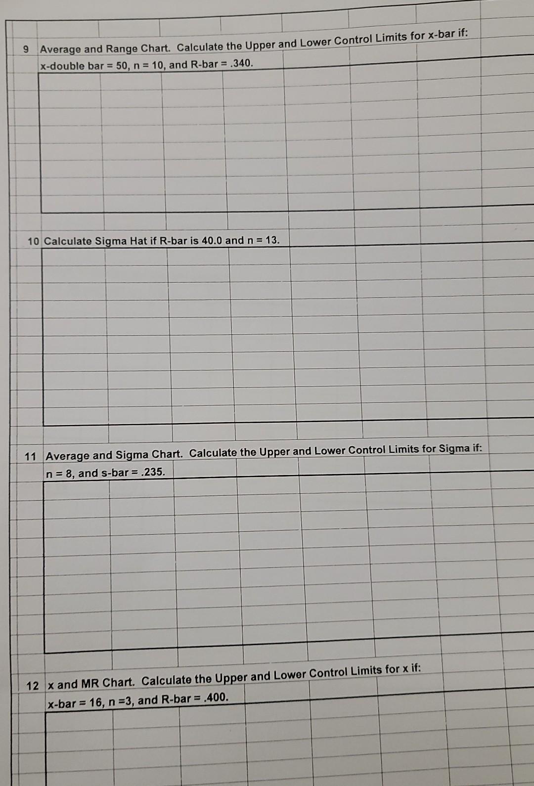 Solved 9 Average and Range Chart Calculate the Upper and | Chegg.com
