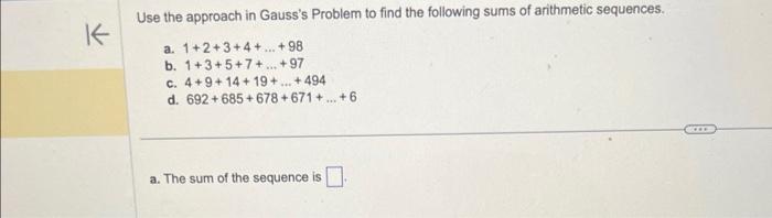 Solved Use the approach in Gauss's Problem to find the | Chegg.com