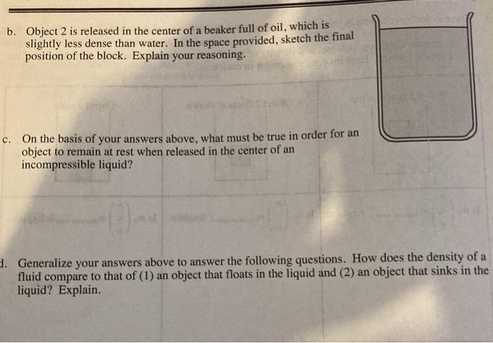 Solved 1. Three objects are at rest in three beakers of | Chegg.com