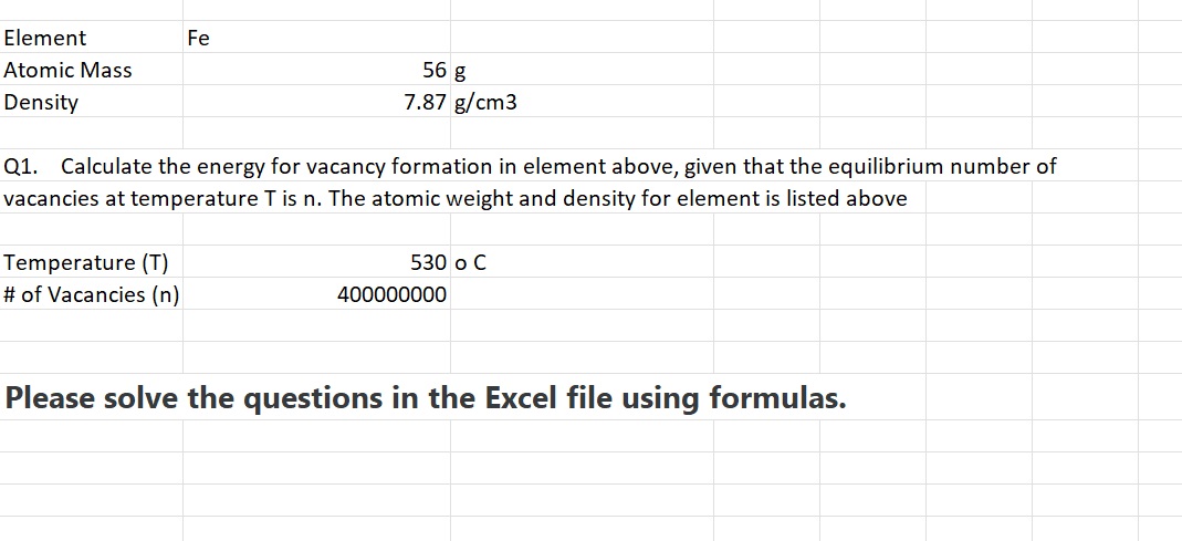 Solved Q1. ﻿Calculate the energy for vacancy formation in | Chegg.com