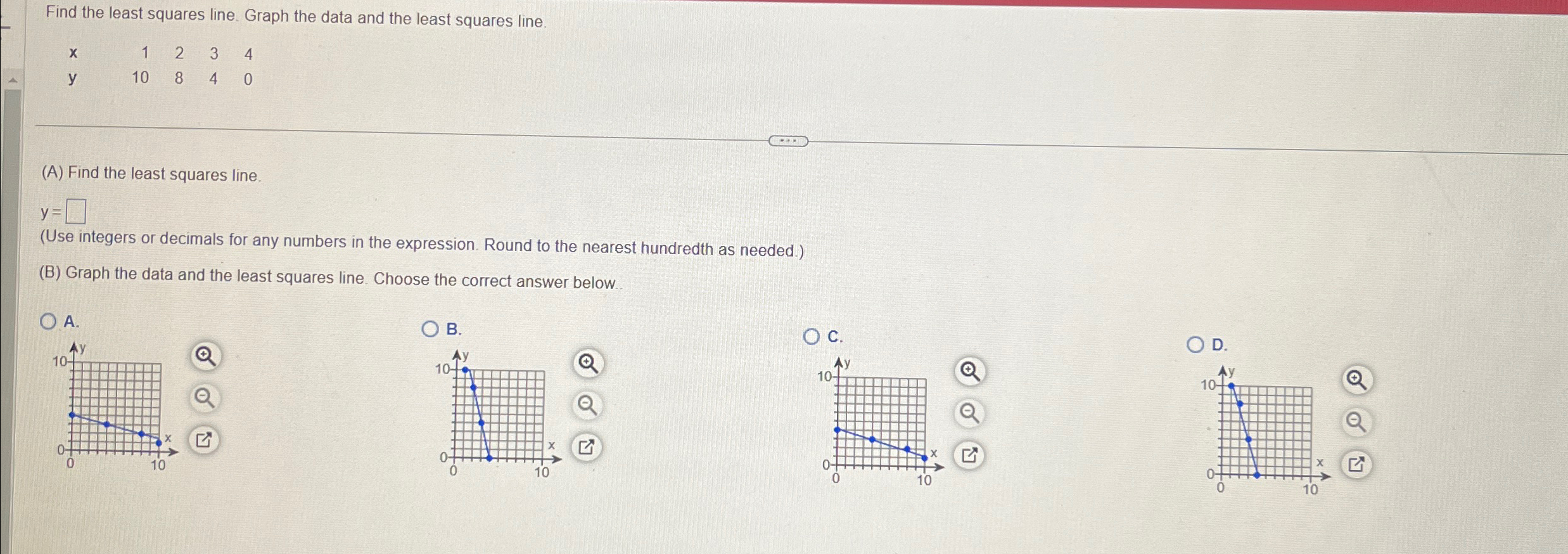 Solved Find the least squares line. Graph the data and the | Chegg.com