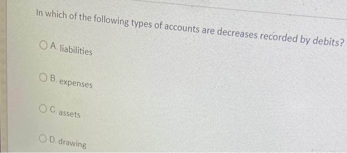 Solved In Which Of The Following Types Of Accounts Are Chegg