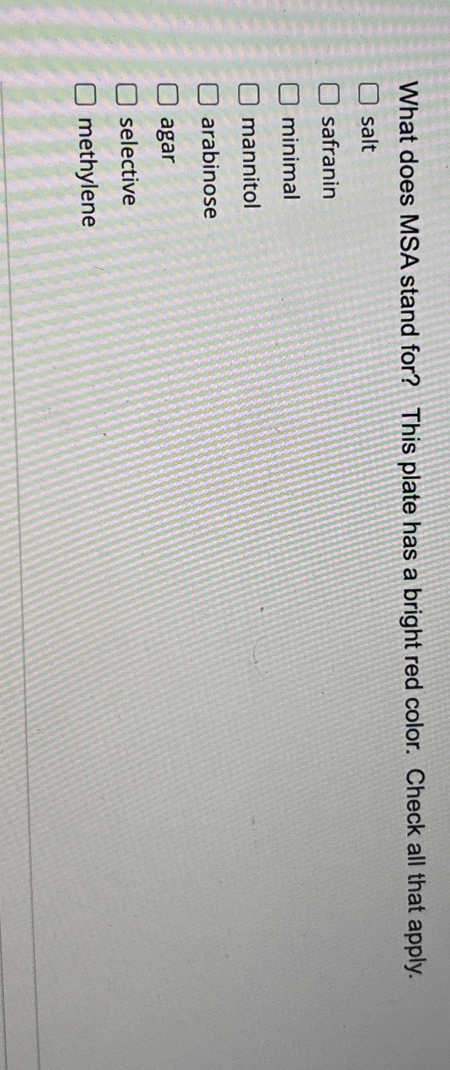 Solved What does MSA stand for? This plate has a bright red | Chegg.com