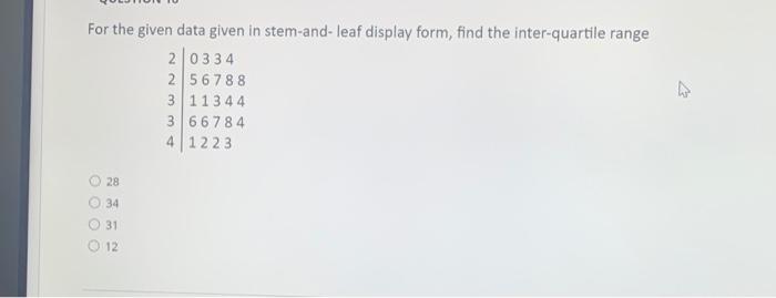 Solved For the given data given in stem-and-leaf display | Chegg.com
