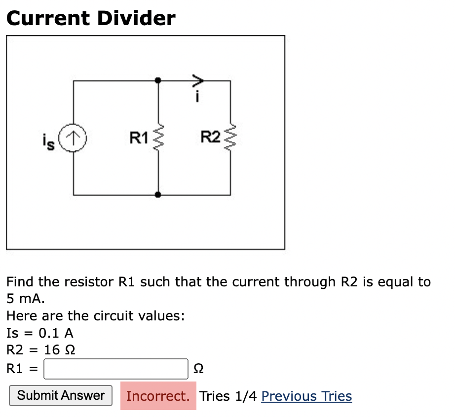 Solved Current DividerFind the resistor R1 ﻿such that the | Chegg.com