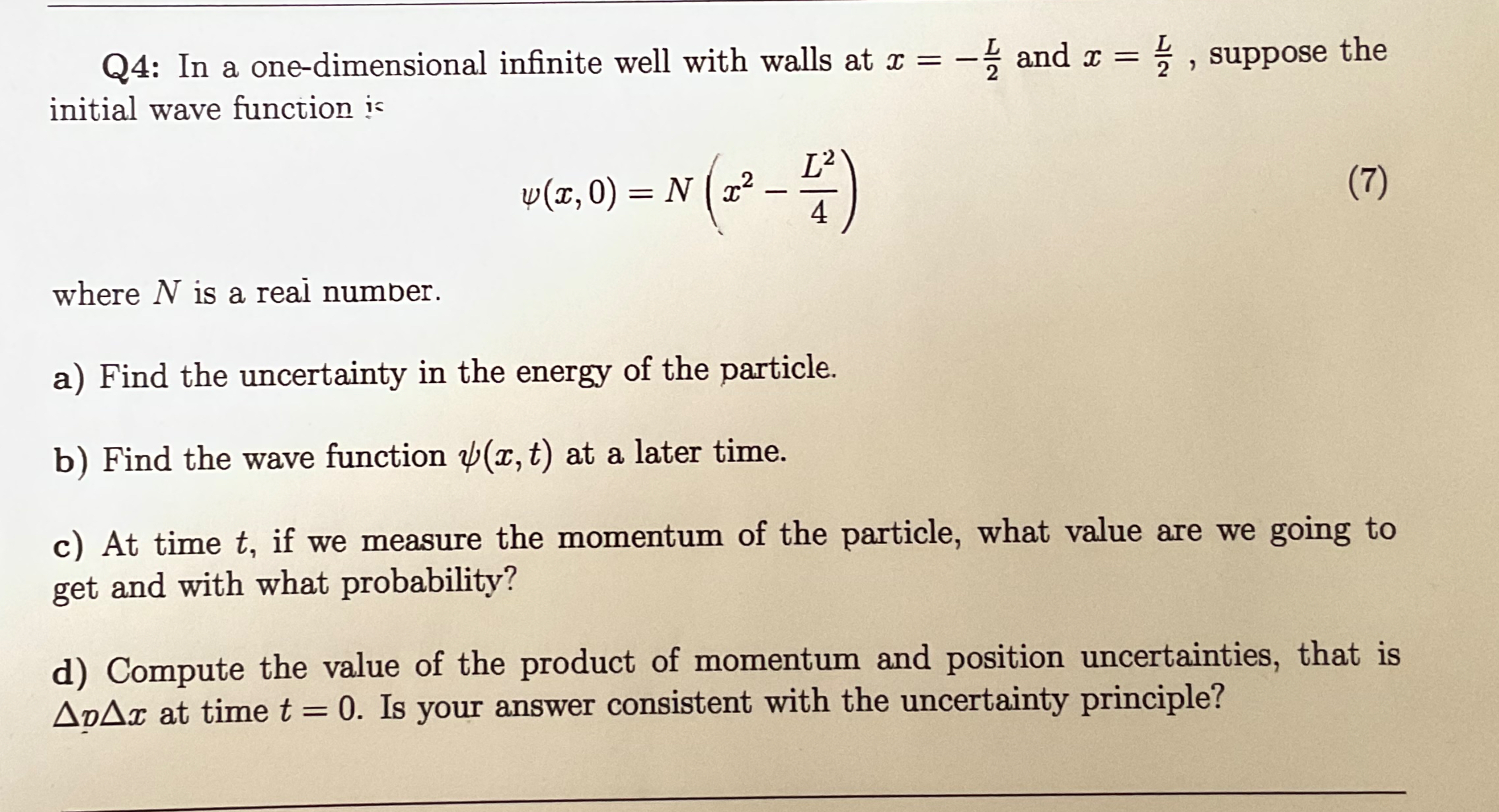 Solved Q4: In a one-dimensional infinite well with walls at | Chegg.com