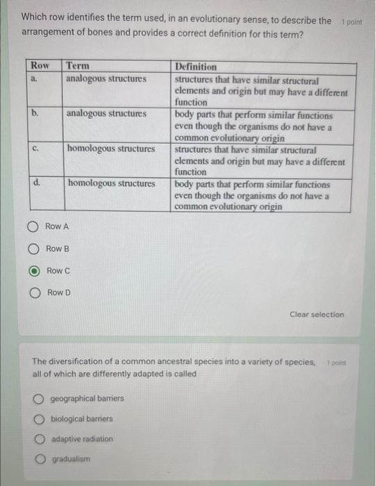 Solved Which row identifies the term used, in an | Chegg.com
