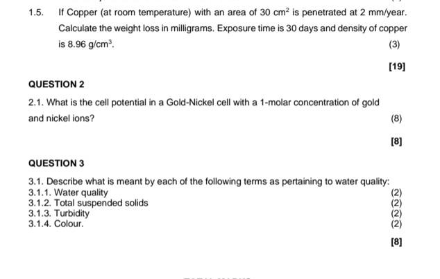 Solved 1.5. If Copper (at room temperature) with an area of | Chegg.com